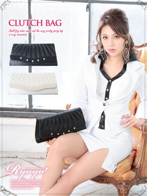 フォーマル マットサテンギャザークラッチバッグ【Ryuyu】2way!パーティーBAG キャバクラバッグにも