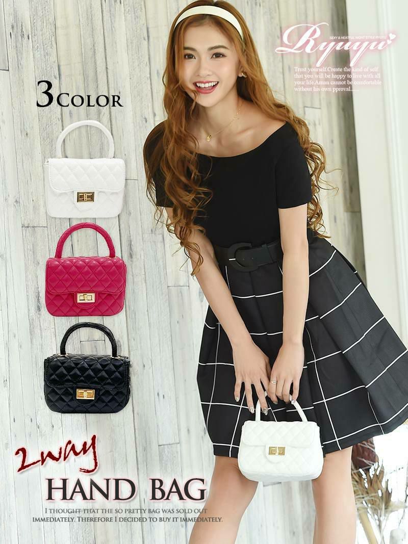 2WAY♪キルティングミニハンドバッグ【Ryuyu】【リューユ】パーティーやデイリー使いにも (フリーサイズ)(ブラック/ホワイト/チェリーピンク) | Rew-You(リューユ)