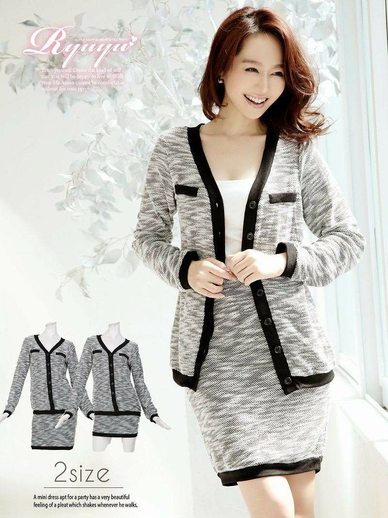 2type!ミニ丈 膝丈 選べる着丈!Mixニットセットアップキャバスーツ【Ryuyu】2pセットアップスーツ