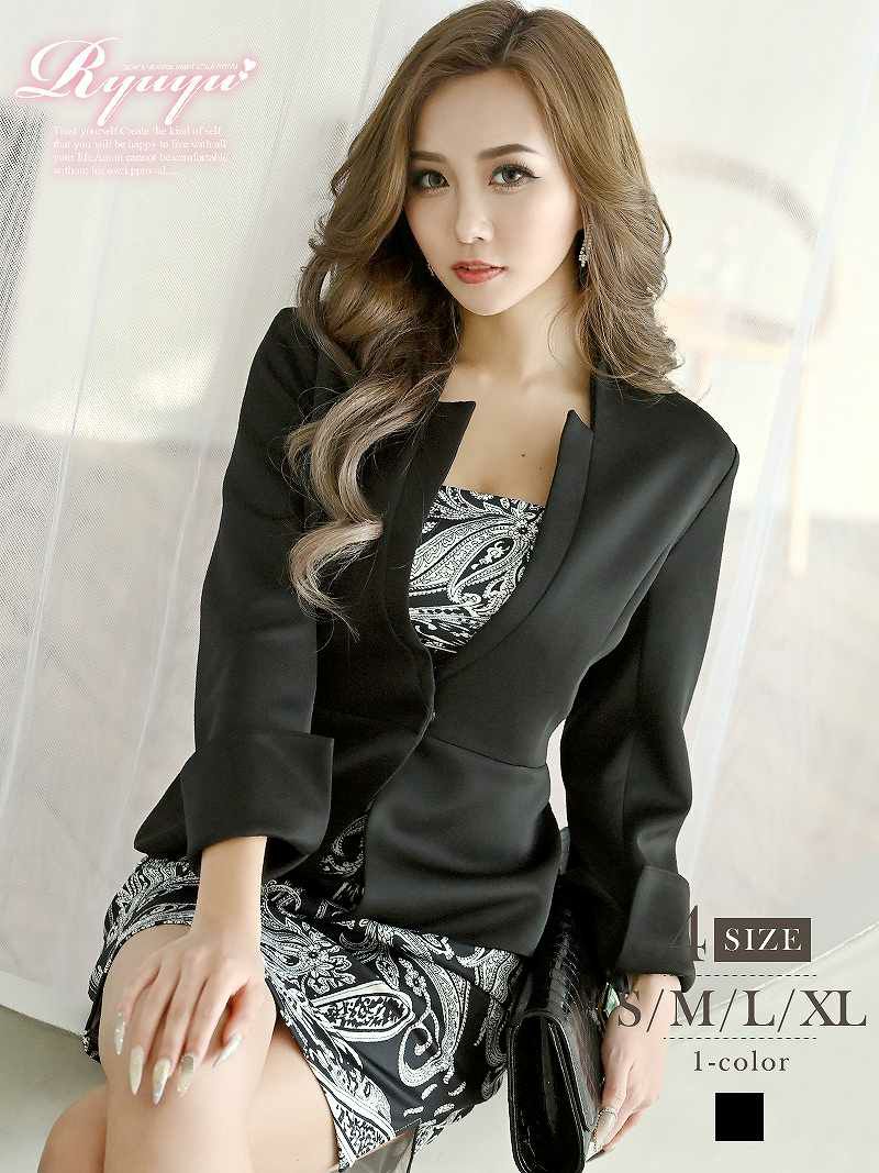 ベアペイズリー柄ワンピスーツ れいたぴ 着用 キャバスーツ【Ryuyu/リューユ】(S/M/L/XL)(ブラック) | Rew-You(リューユ)