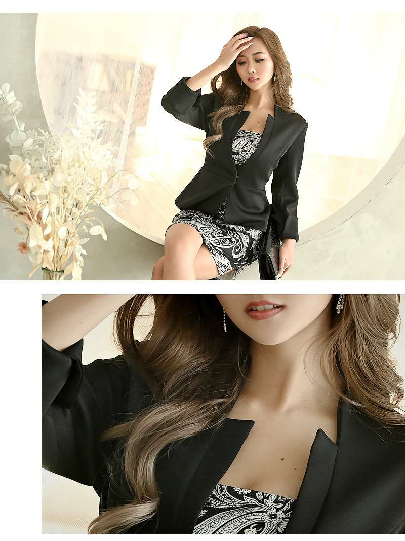 ベアペイズリー柄ワンピスーツ れいたぴ 着用 キャバスーツ【Ryuyu/リューユ】(S/M/L/XL)(ブラック) | Rew-You(リューユ)