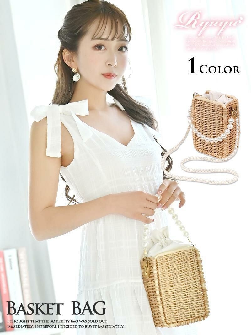 パールデザイン2wayミニかごバッグ【Ryuyu】(フリーサイズ)(ベージュ)